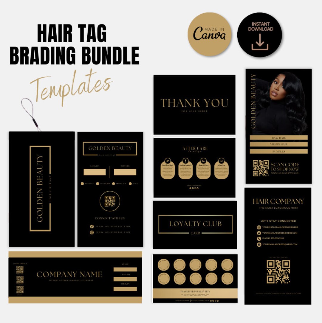Hair Tag Template Bundle: Extension Hang Tags, Thank You Card (canva ...