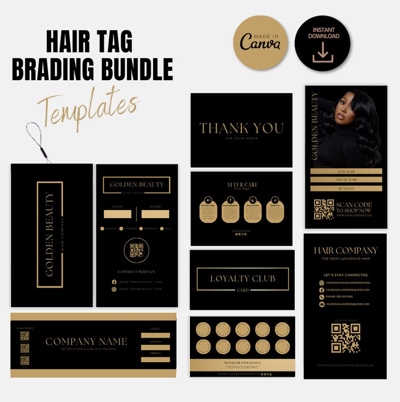 Hair Tag Template Bundle: Extension Hang Tags, Thank You Card (canva ...
