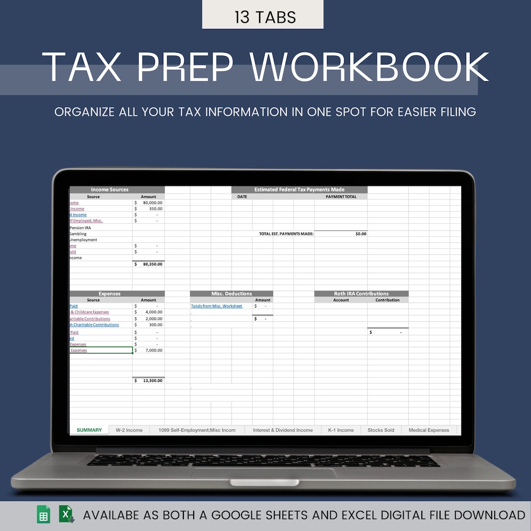 Tax Prep Workbook - Etsy