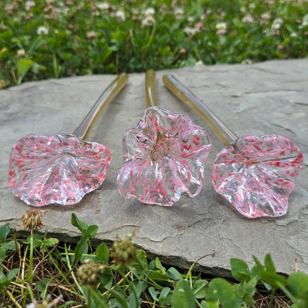 Pink Glass Flower With Brown Stem - Sold Individually - Handmade ...