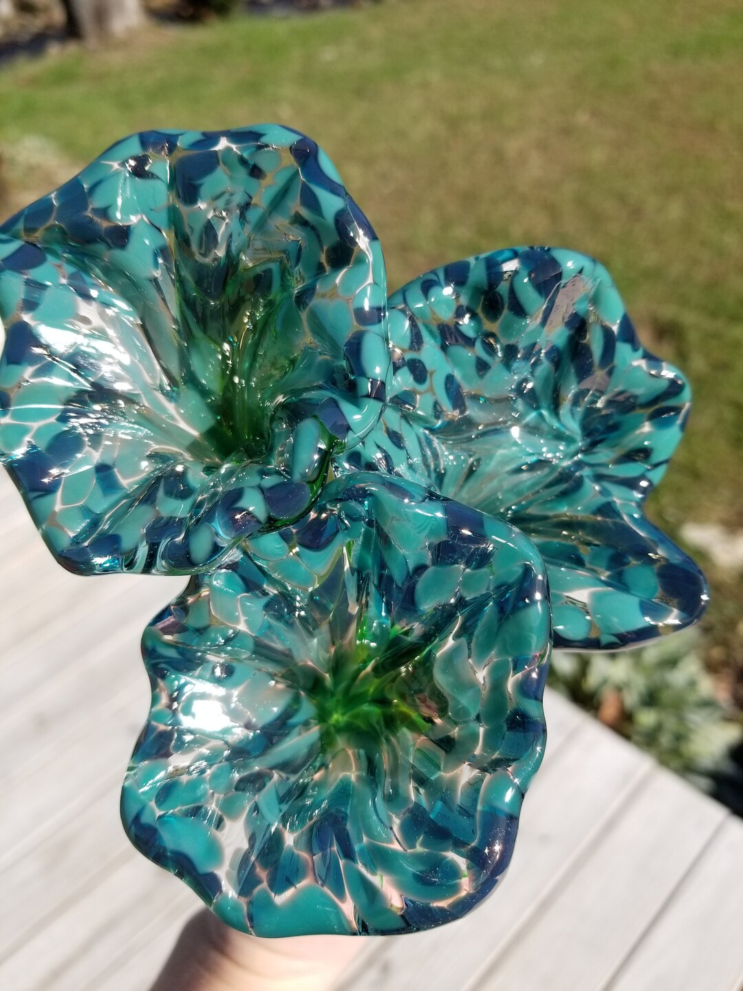 Light Blue Glass Flower With Green Stem - Sold Individually - Handmade ...