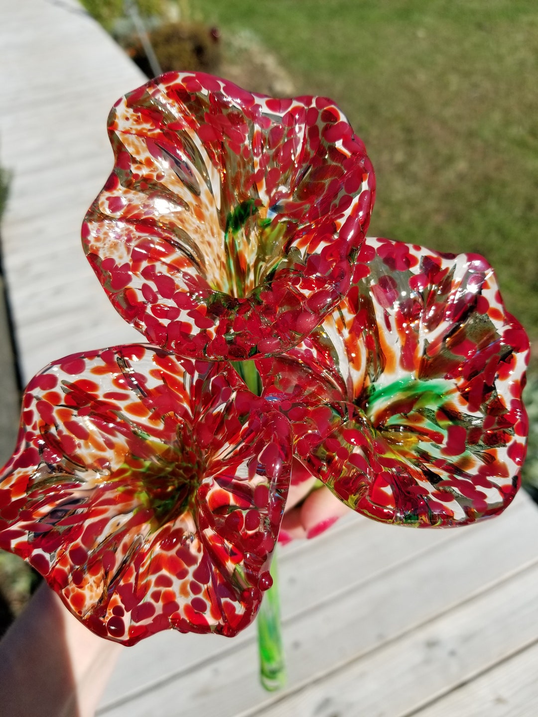 Red Glass Flower With Green Stem - Sold Individually - Handmade ...