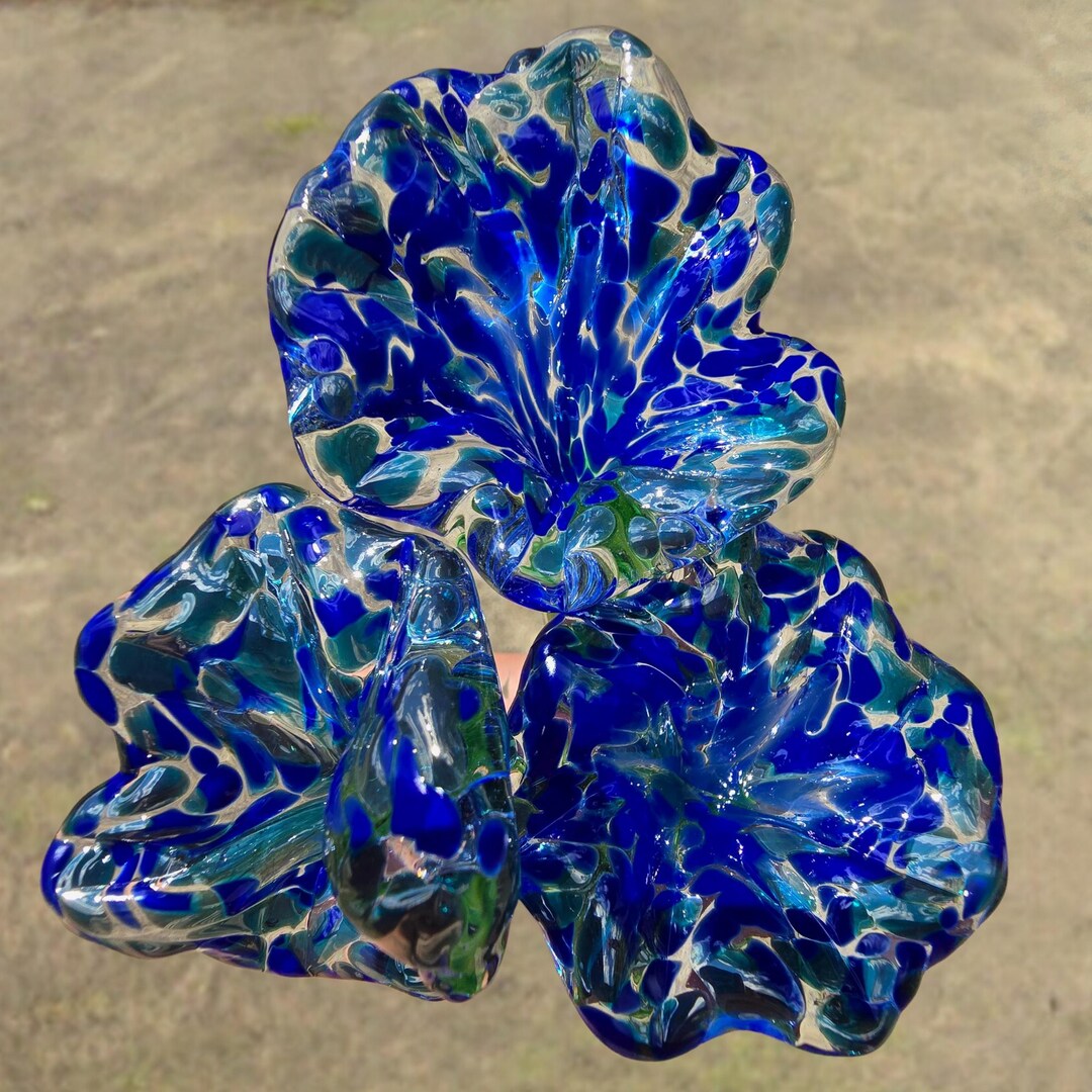 Dark Blue Glass Flower With Green Stem - Sold Individually - Handmade ...