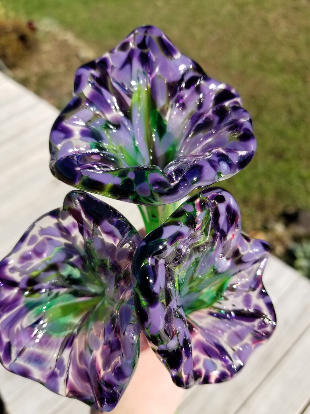 Purple Glass Flower With Green Stem - Sold Individually - Handmade ...