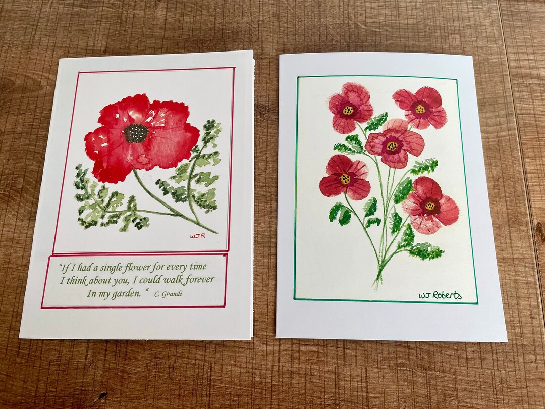 Red Poppy Red Flowers 2-set Watercolor Cards: All Occasion, Envelopes ...