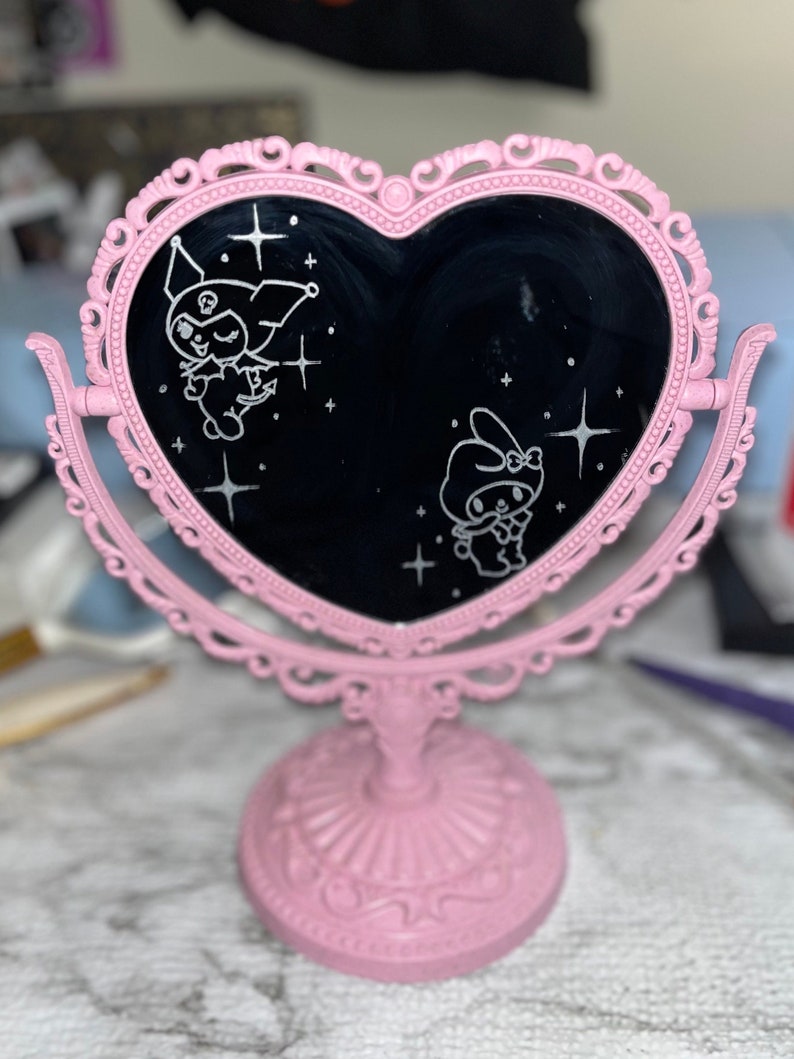 Custom Hand Engraved Table Top Mirror Heart Shaped Coquette Mirror ...