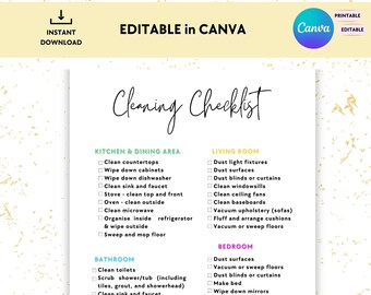 Editable Cleaning Checklist Checklist Weekly House Chores Monthly Printable Planner - Etsy