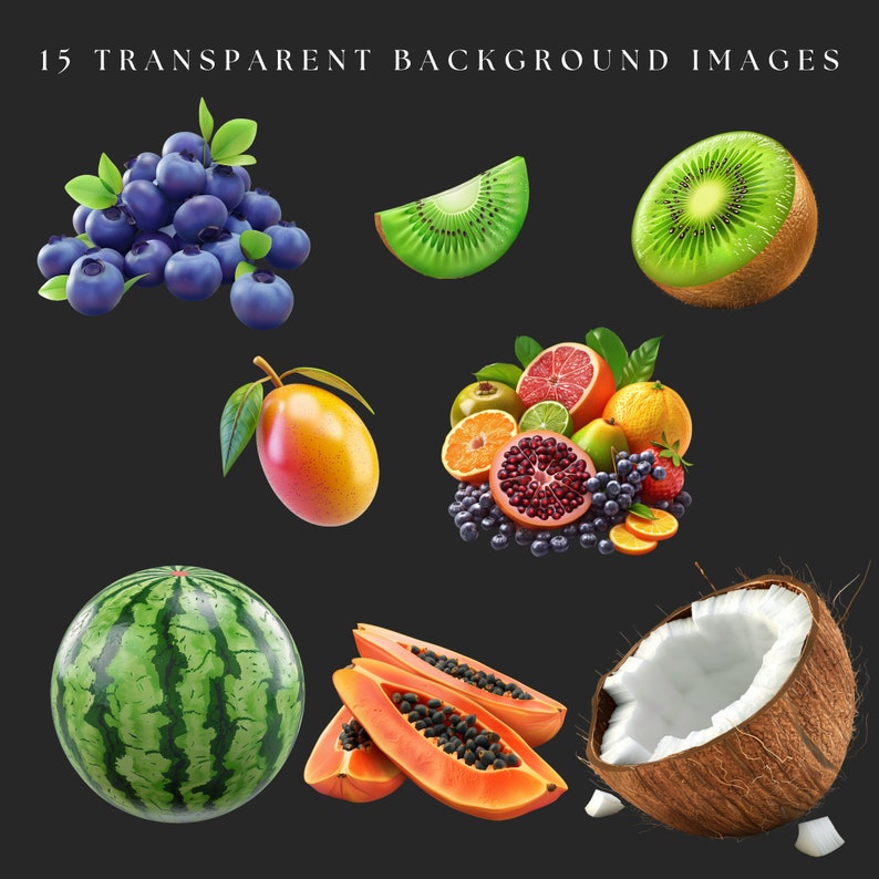 Fruit Clipart Pack Healthy Food Kiwi Mango Pineapple Papaya Strawberry ...