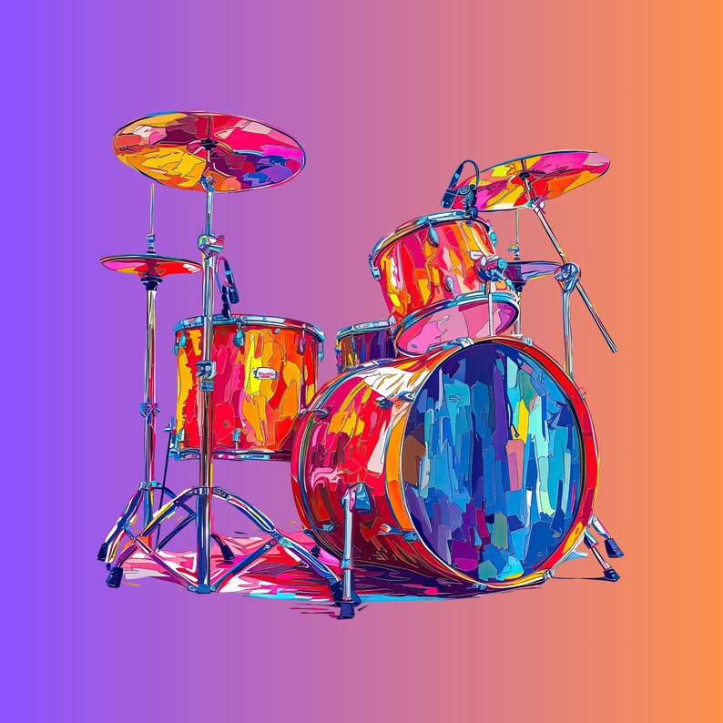 Colorful Drum Set Clipart - Rockband Drummer Graphic Musical Art ...