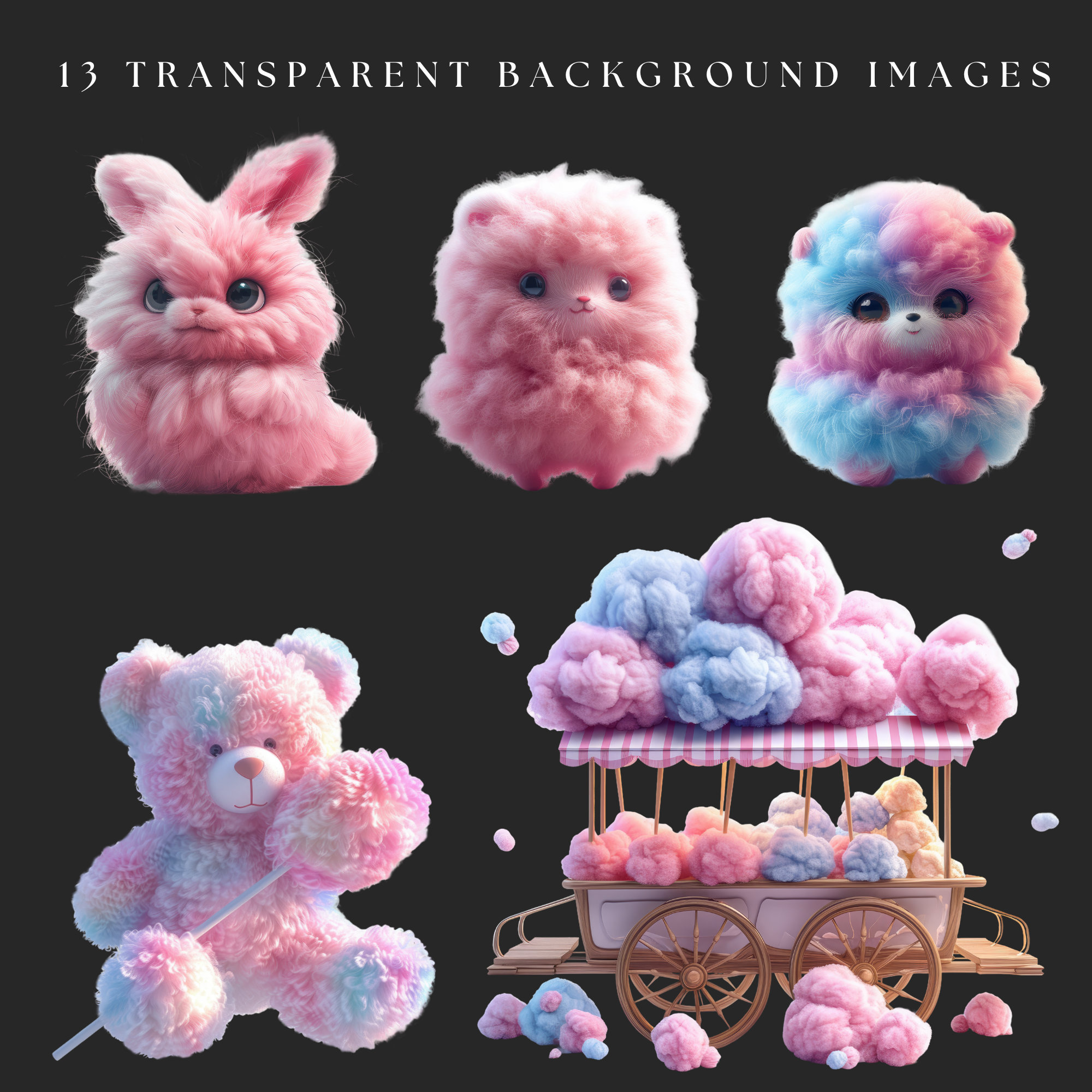 Whimsy Cotton Candy Clipart Cute Fluffy Animals Sugary Sweet Images ...