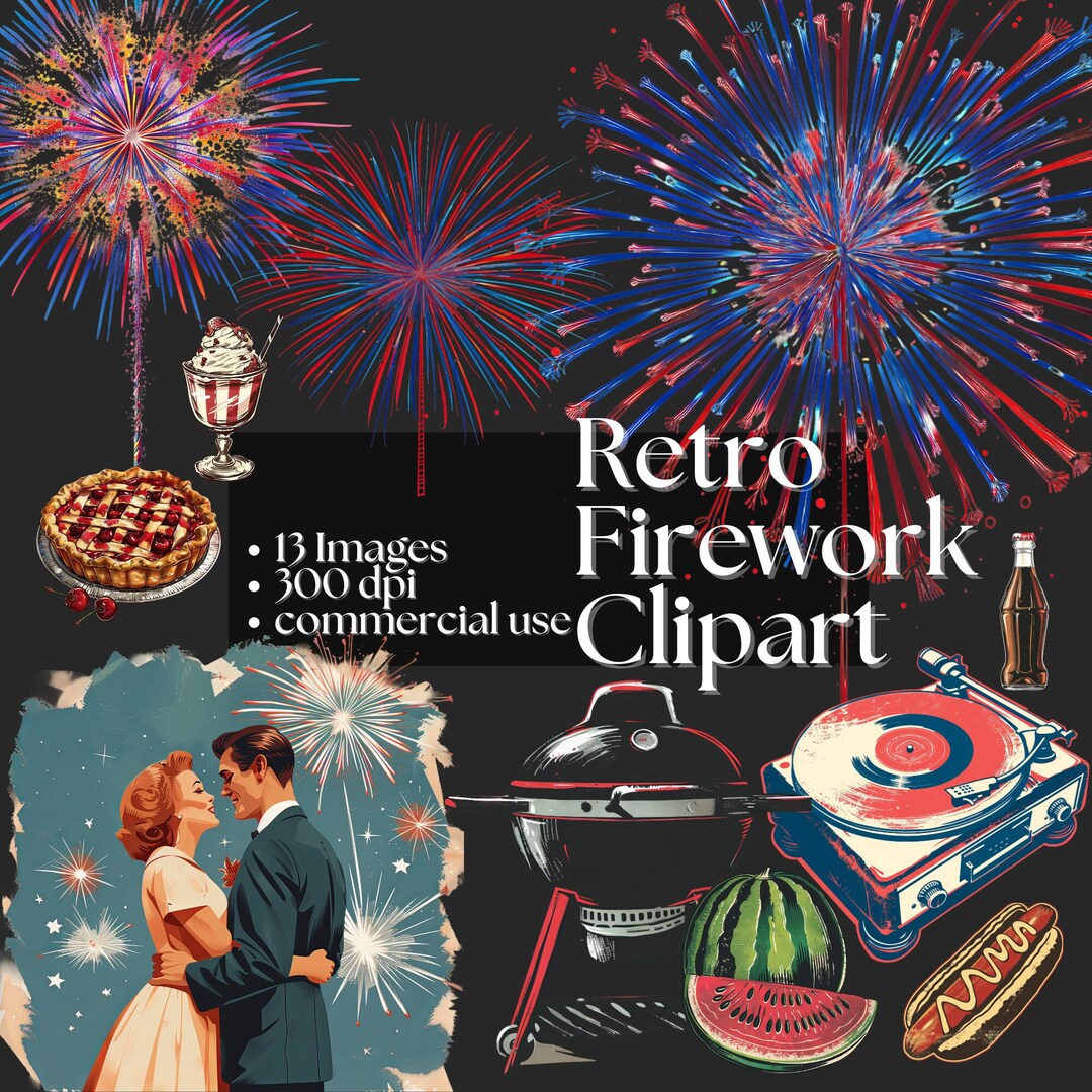 Retro Firework Clipart - Red White and Blue Vintage Americana 4th of ...