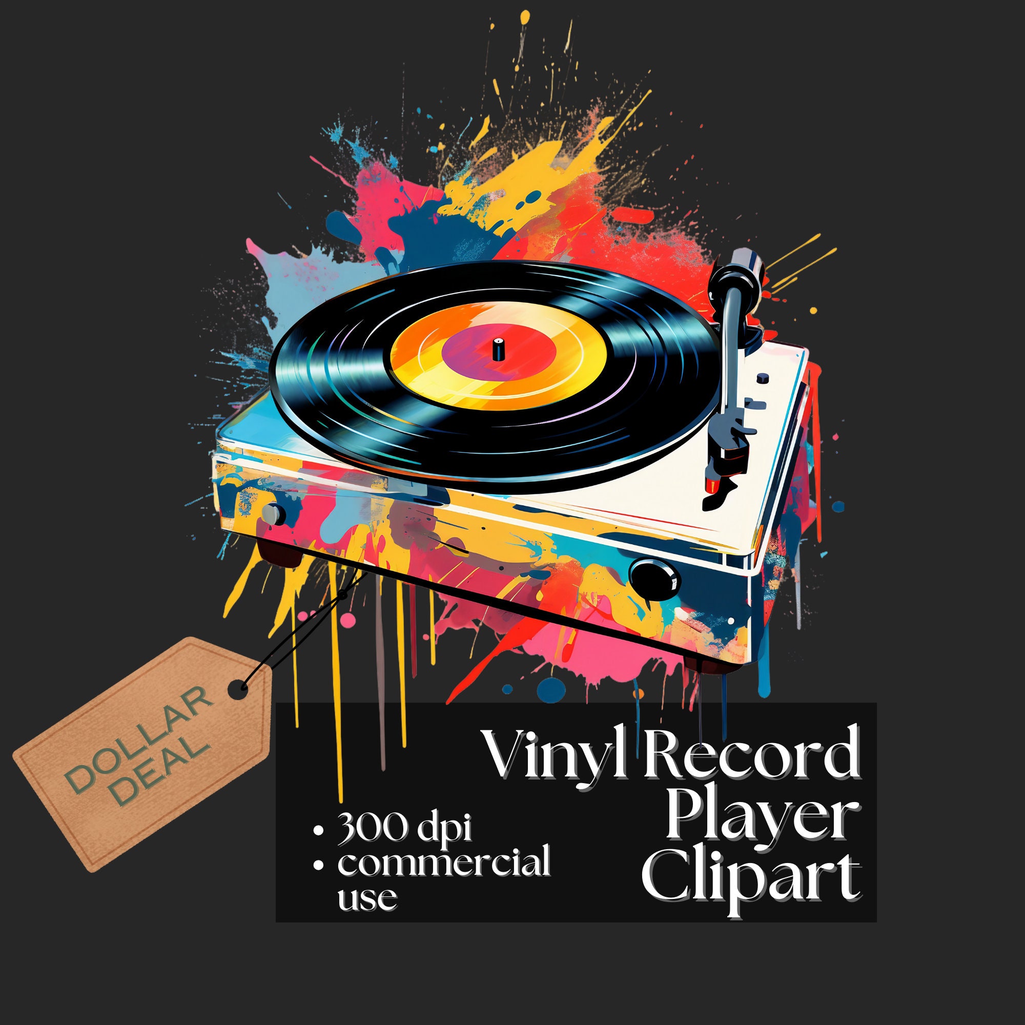 Vinyl Record Player Clipart Colorful Record Player Dollar Deal Instant ...
