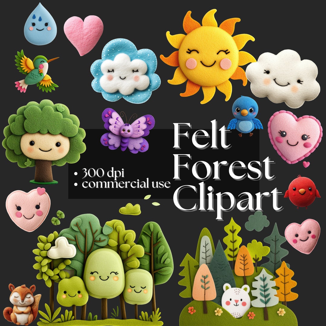 Felt Forest Scene Clipart Cute Felt Animals, Adorable Nature Images ...