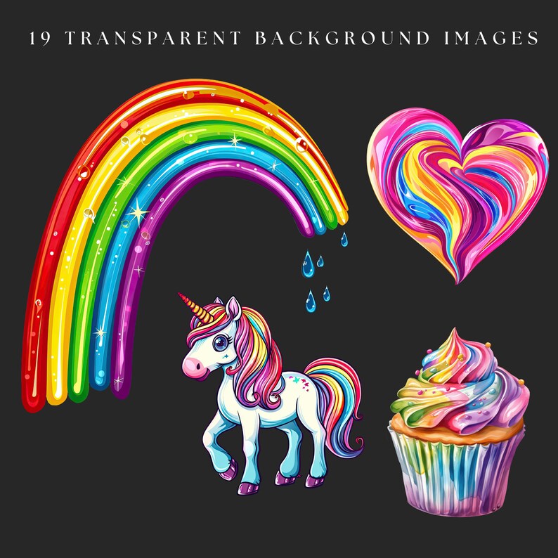 Bright 90s Style Clipart Collection - Whimsical Animals, Cupcakes ...