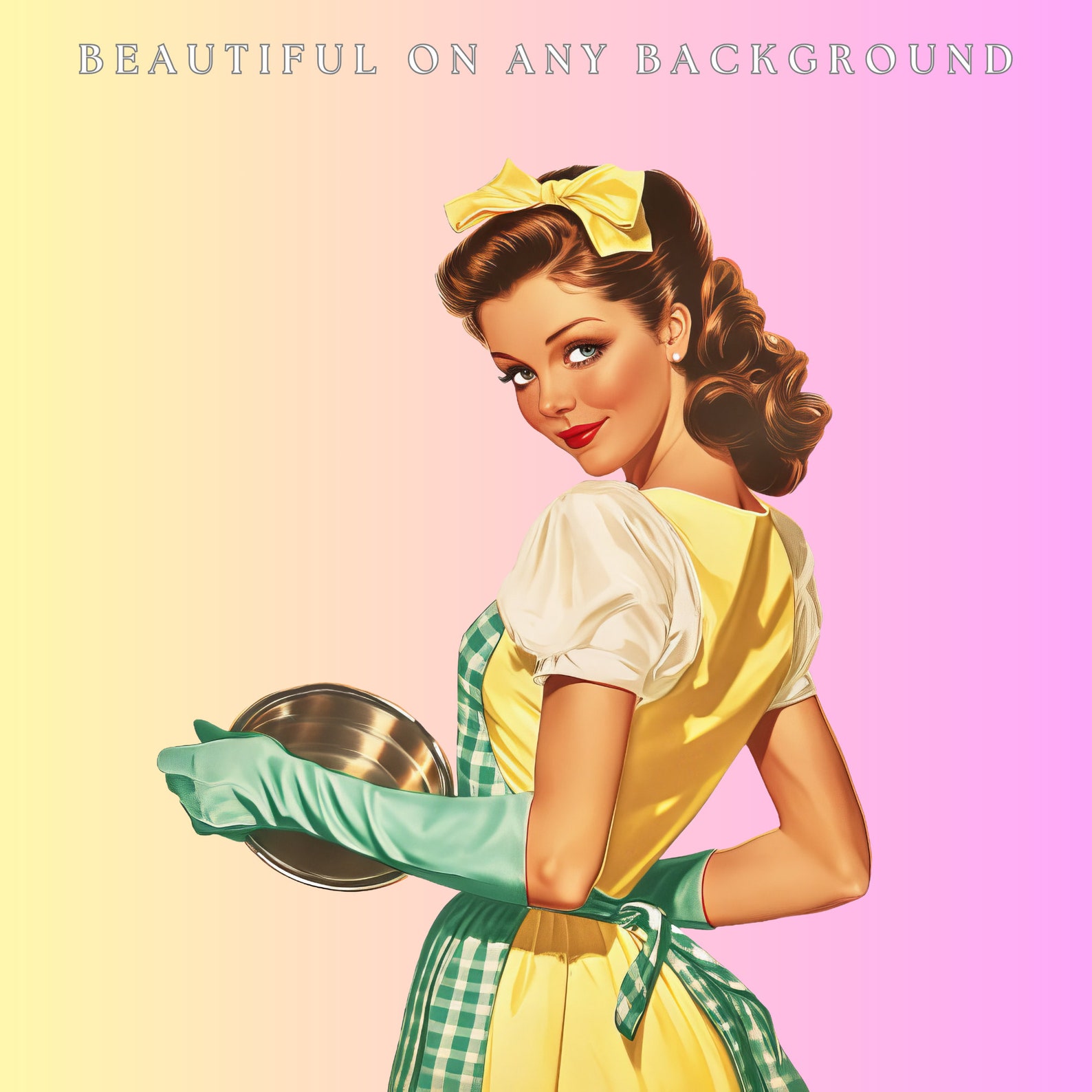 Dish Duty Diva Clipart - Retro Kitchen Image 300 DPI 50s 60s Lady Vintage Art Domestic Woman PNG ...