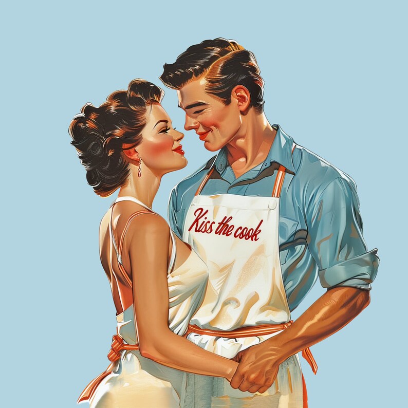 Kiss the Cook Clipart - Vintage Couple Graphic Cooking PNG 1950s 1960s ...