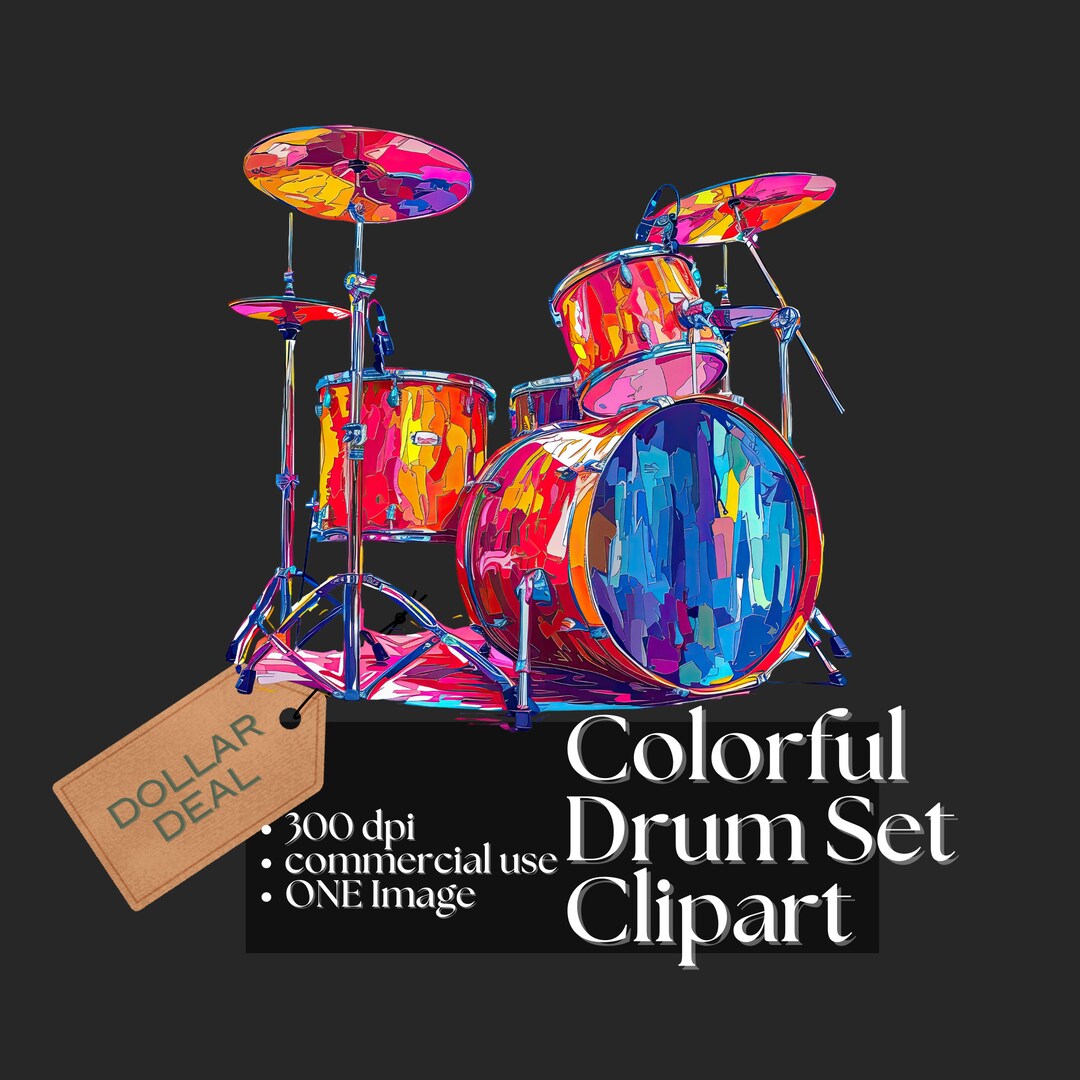Colorful Drum Set Clipart - Rockband Drummer Graphic Musical Art ...