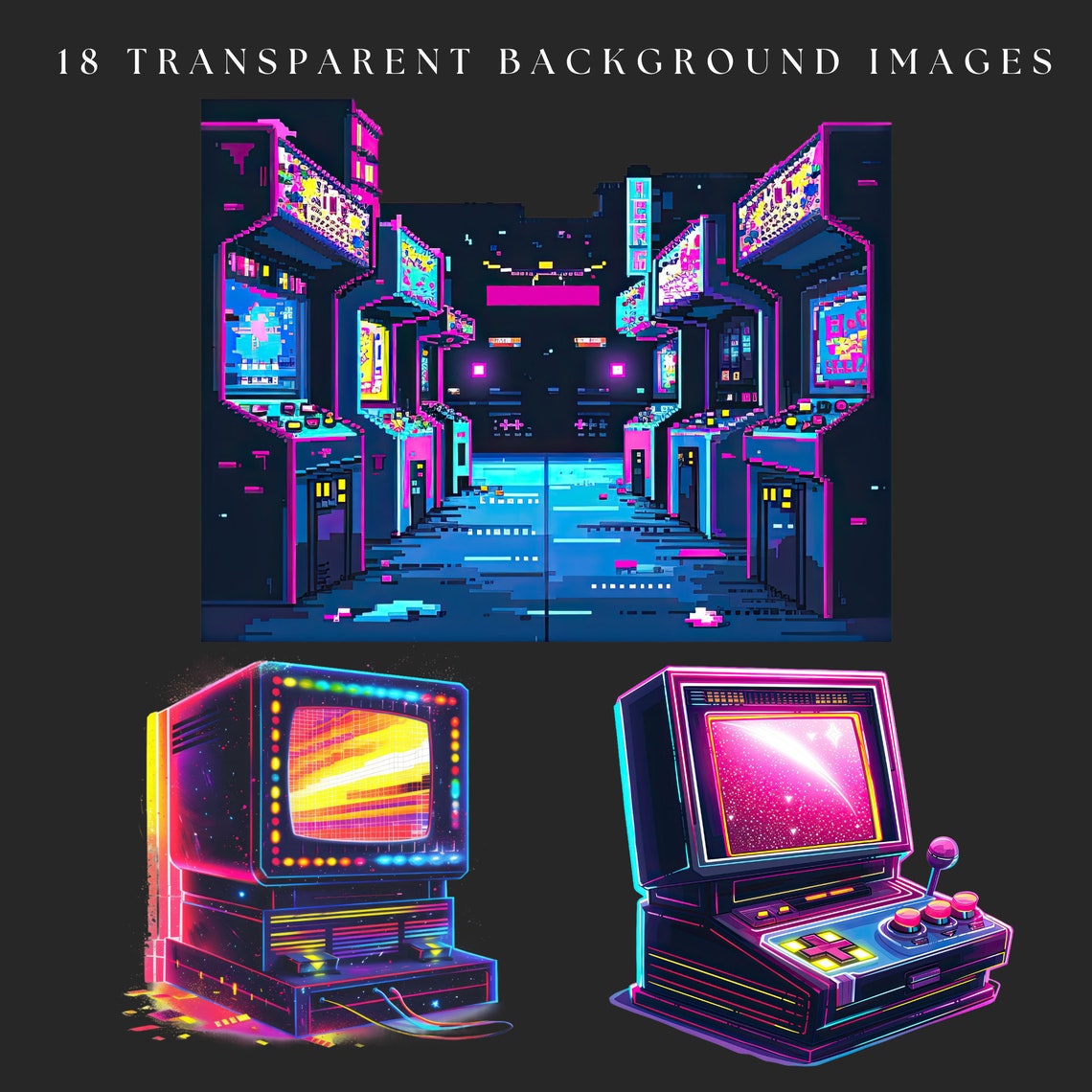 80s Arcade Clipart Neon 80s Video Game Gamer PNG 300 DPI Joystick ...