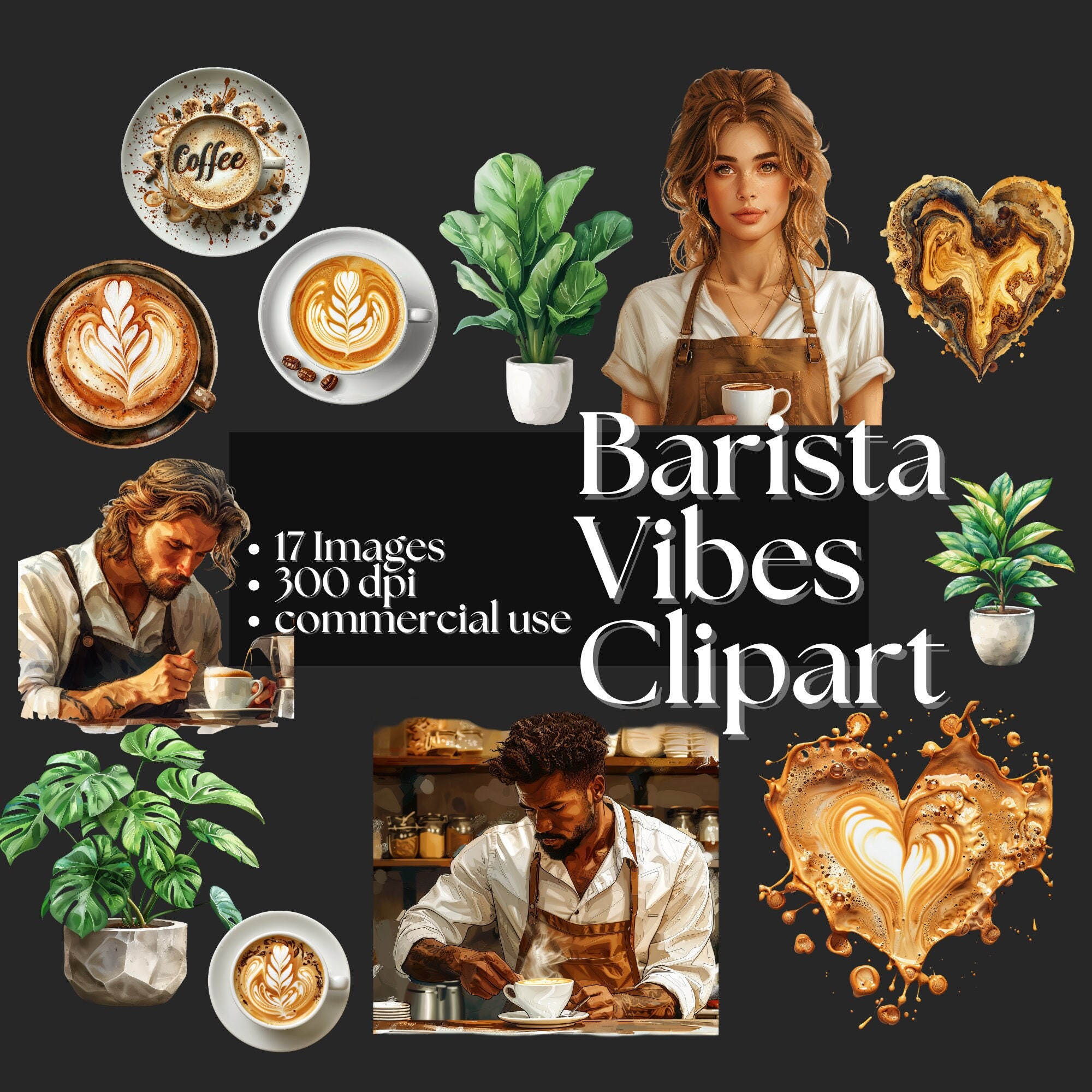 Barista Vibes Clipart Coffee Lover Latte Foam Art Cappucino Graphics ...