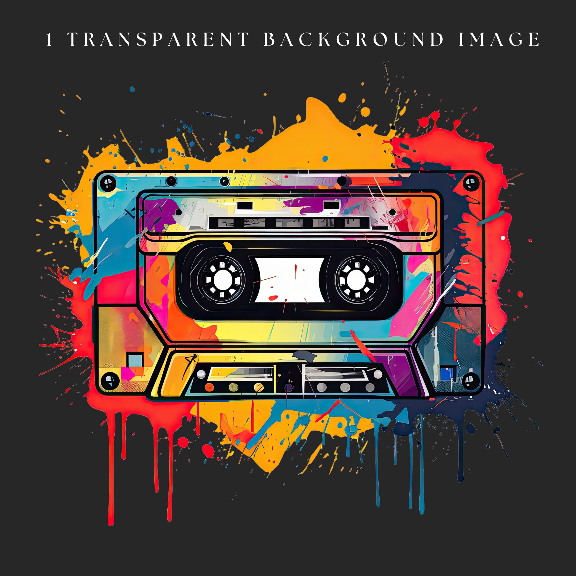 Retro Cassette Tape Clipart Bright Musical Graphic 80s 90s Vintage Mix ...