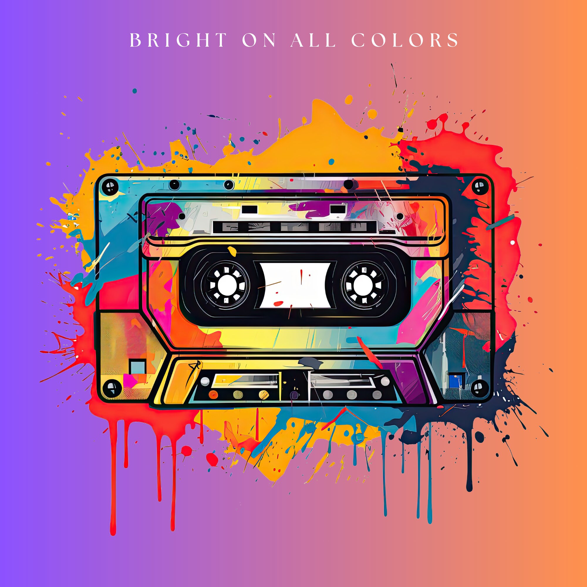 Retro Cassette Tape Clipart Bright Musical Graphic 80s 90s Vintage Mix ...