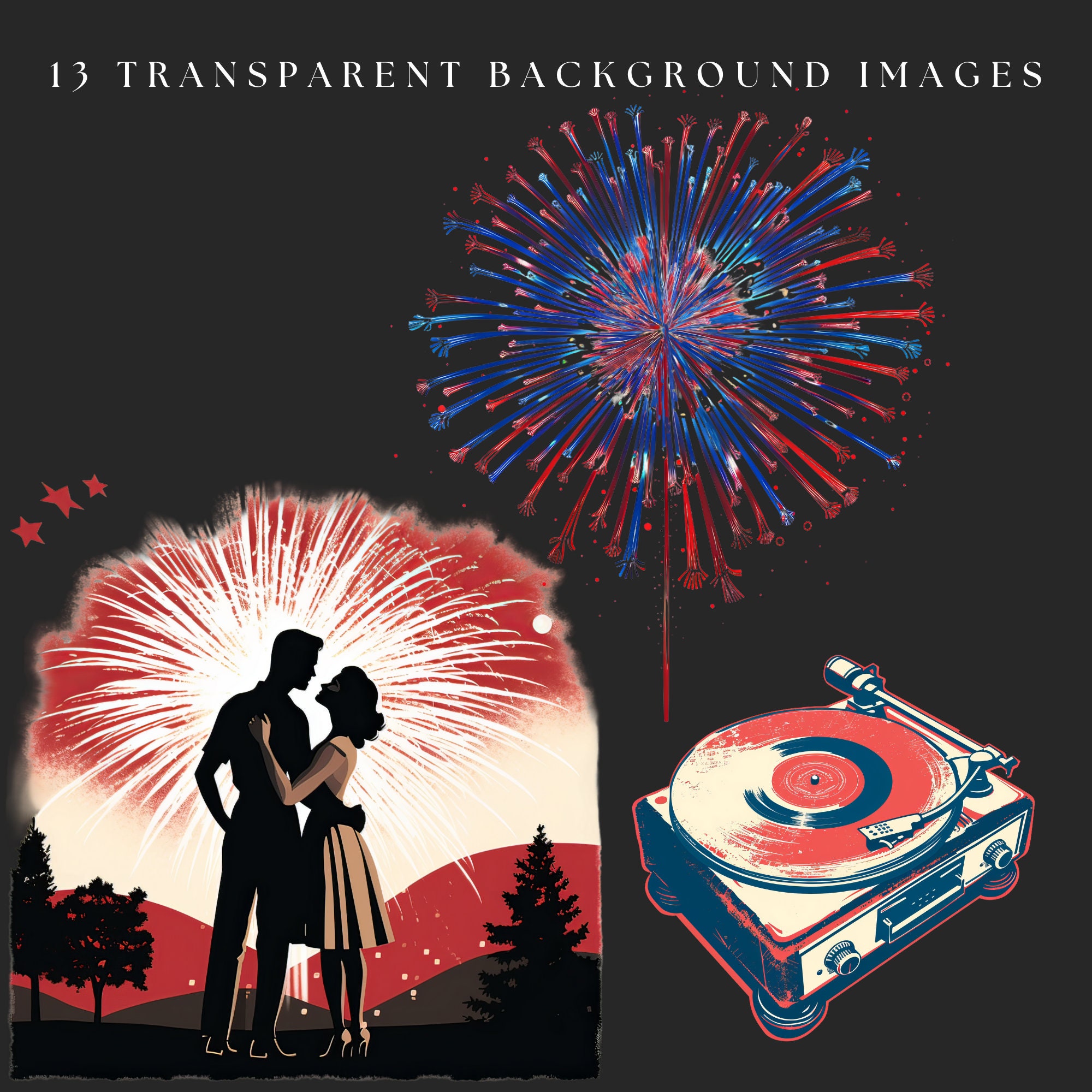Retro Firework Clipart - Red White and Blue Vintage Americana 4th of ...