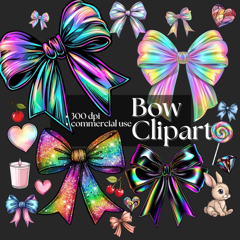Bow Clipart Pretty Coquette Bows Bunny Cherry Heart Candle Lollipop ...