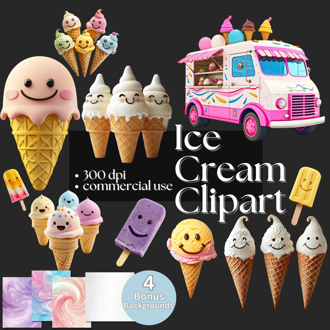 Ice Cream Clipart Popsicle Graphics Ice Cream Truck Pastel Background ...