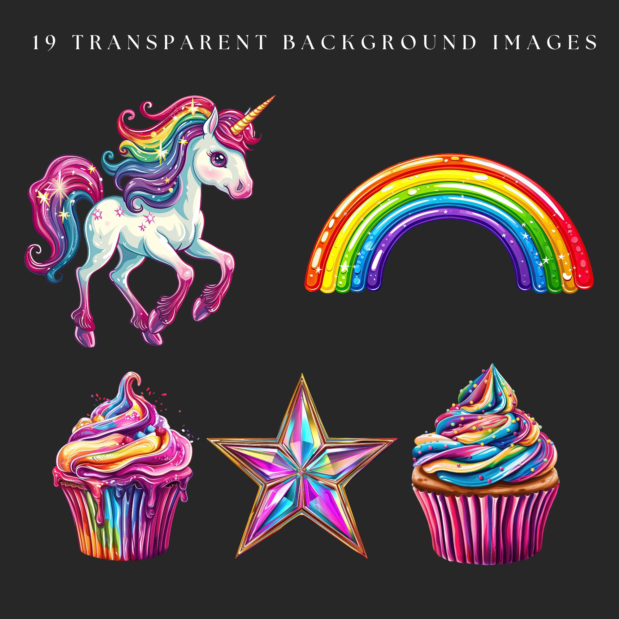 Bright 90s Style Clipart Collection - Whimsical Animals, Cupcakes ...