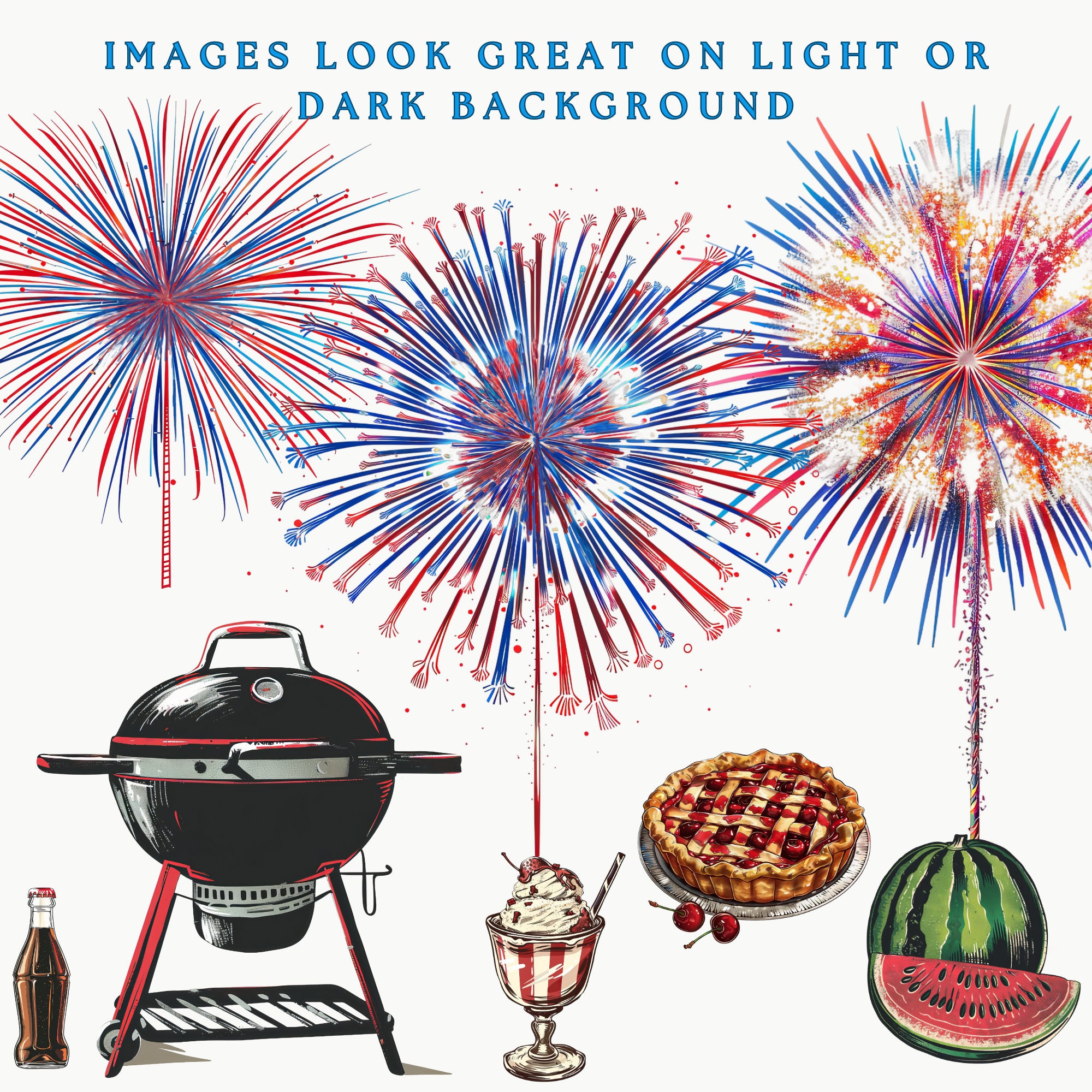 Retro Firework Clipart - Red White and Blue Vintage Americana 4th of ...