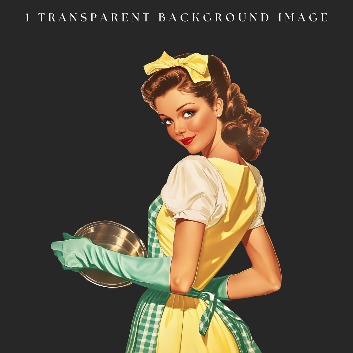 Dish Duty Diva Clipart Retro Kitchen Image 300 DPI 50s 60s Lady Vintage Art Domestic Woman PNG ...