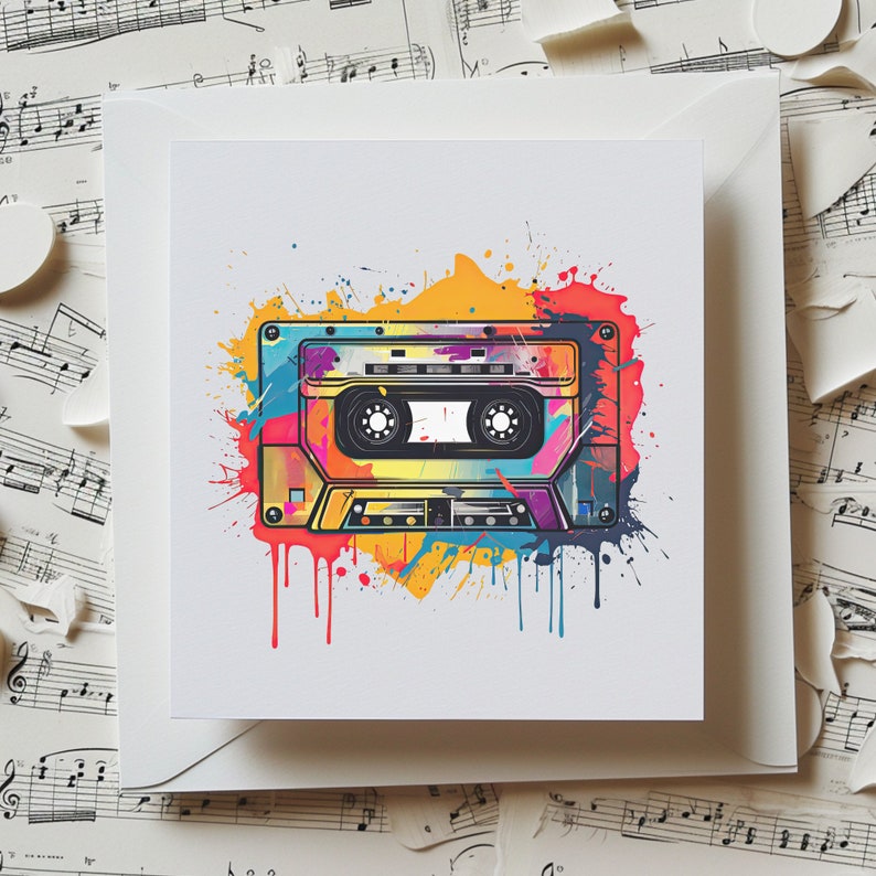 Retro Cassette Tape Clipart Bright Musical Graphic 80s 90s Vintage Mix ...