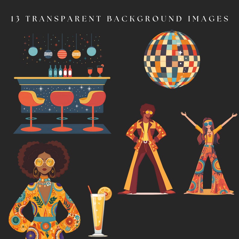 70s Retro Clipart - Groovy Disco Graphics 1970s Nostalgia Hippie Flower ...