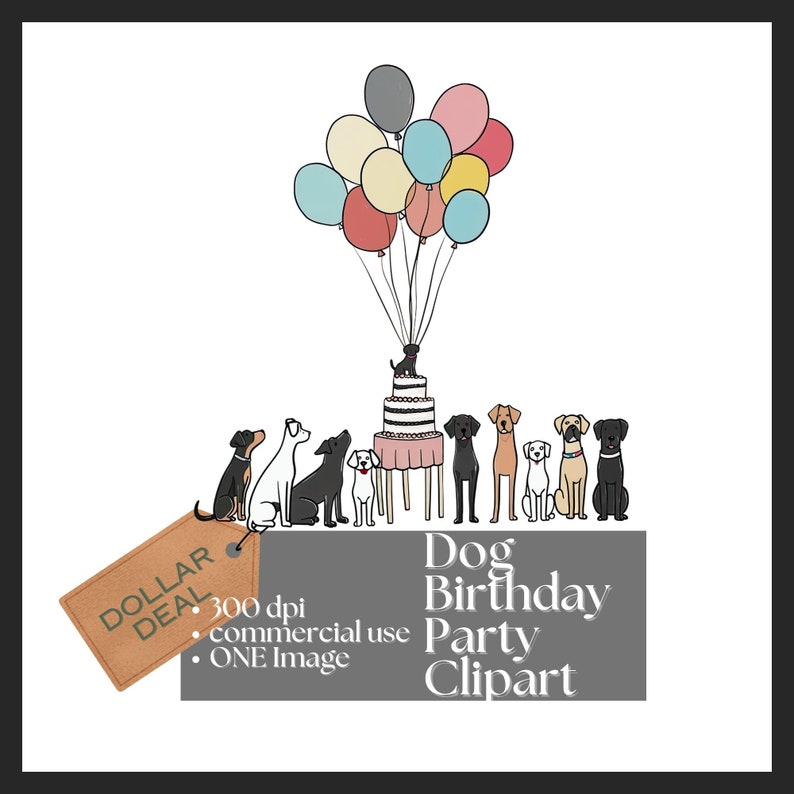 Dog Birthday Party Clipart- Dog Lover Funny Animal Graphic Shirts ...