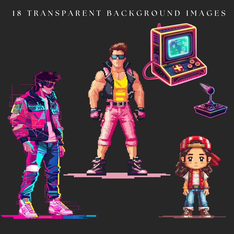 80s Arcade Clipart Neon 80s Video Game Gamer PNG 300 DPI Joystick ...