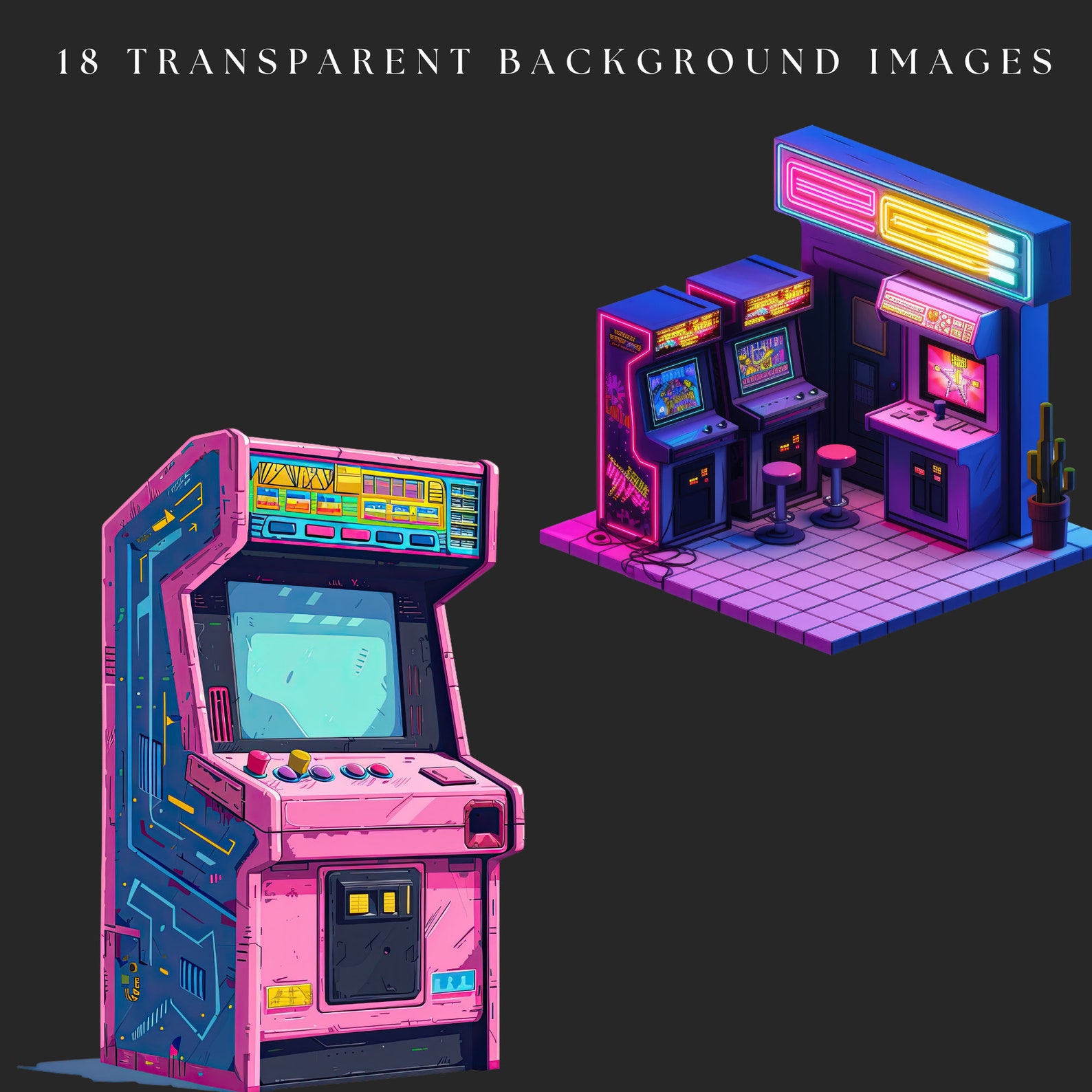 80s Arcade Clipart Neon 80s Video Game Gamer PNG 300 DPI Joystick ...