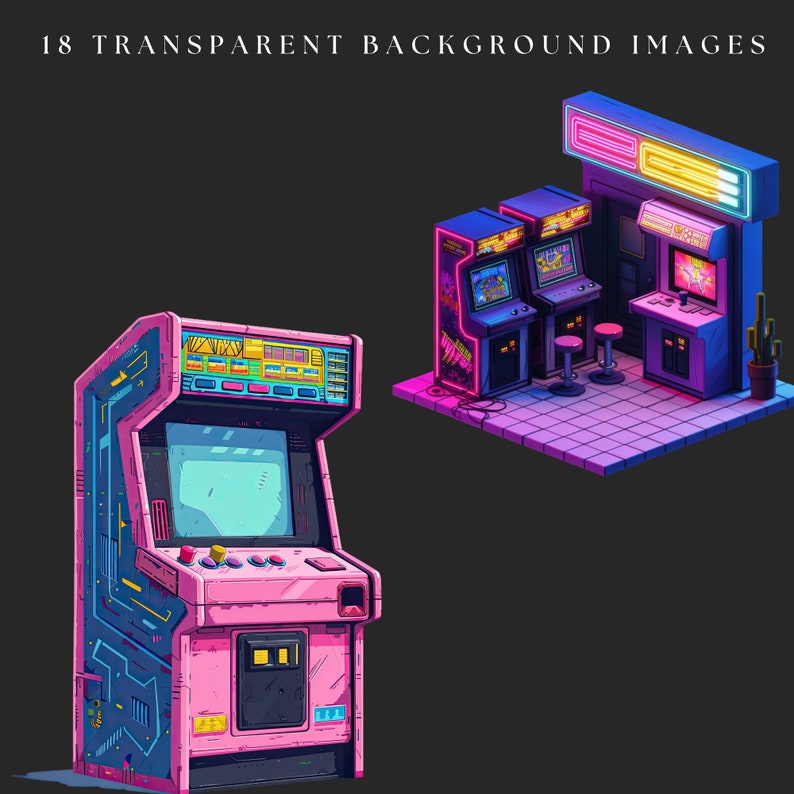 80s Arcade Clipart Neon 80s Video Game Gamer PNG 300 DPI Joystick ...