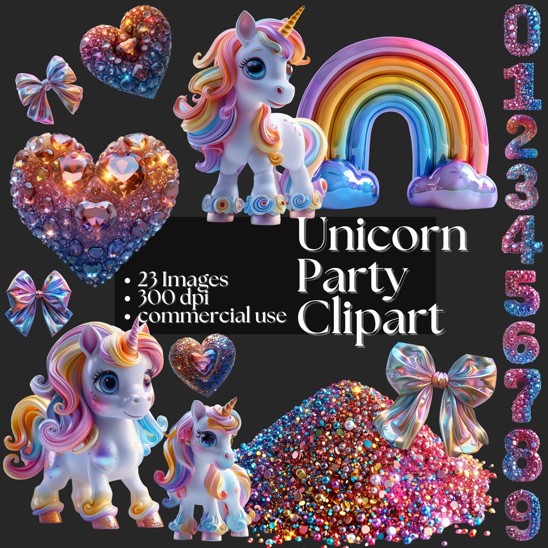 Unicorn Party Clipart Sparkling Magical Unicorns Whimsical Rainbows ...