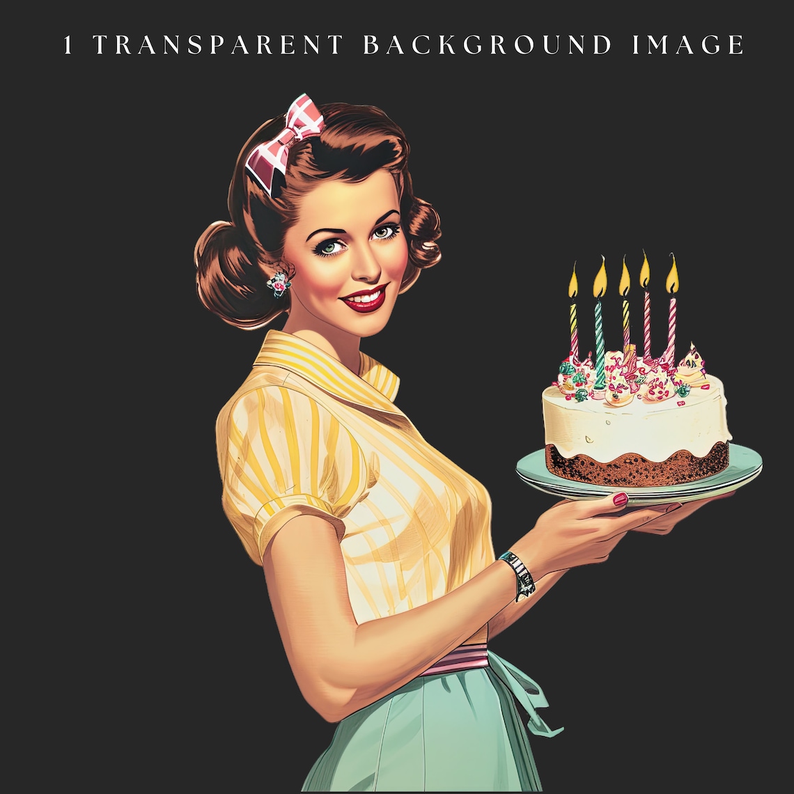 Vintage Birthday Clipart Retro Birthday Cake Image 300 DPI 50s Lady ...