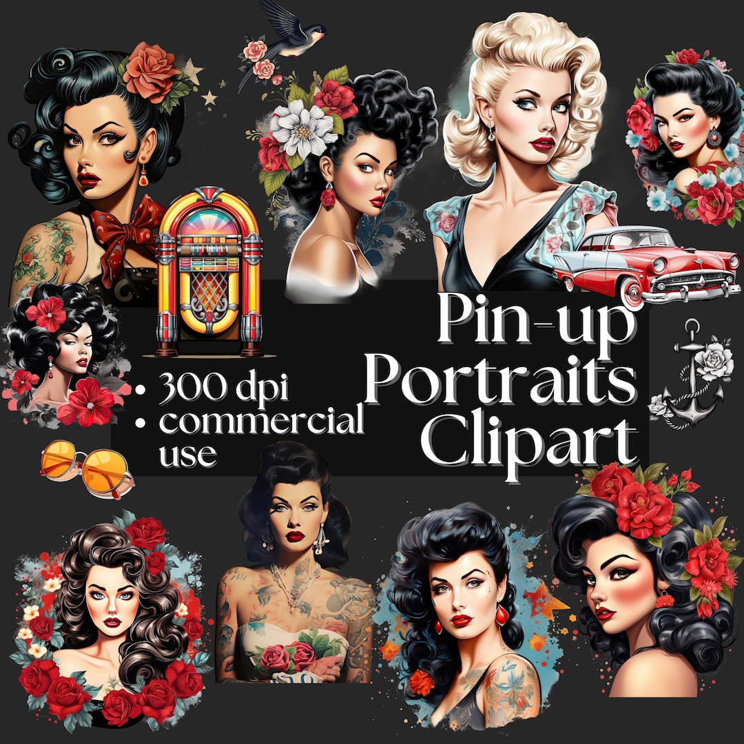 Pin-up Portrait Clipart Nostalgic Clipart Vintage Glamour PNG Instant ...