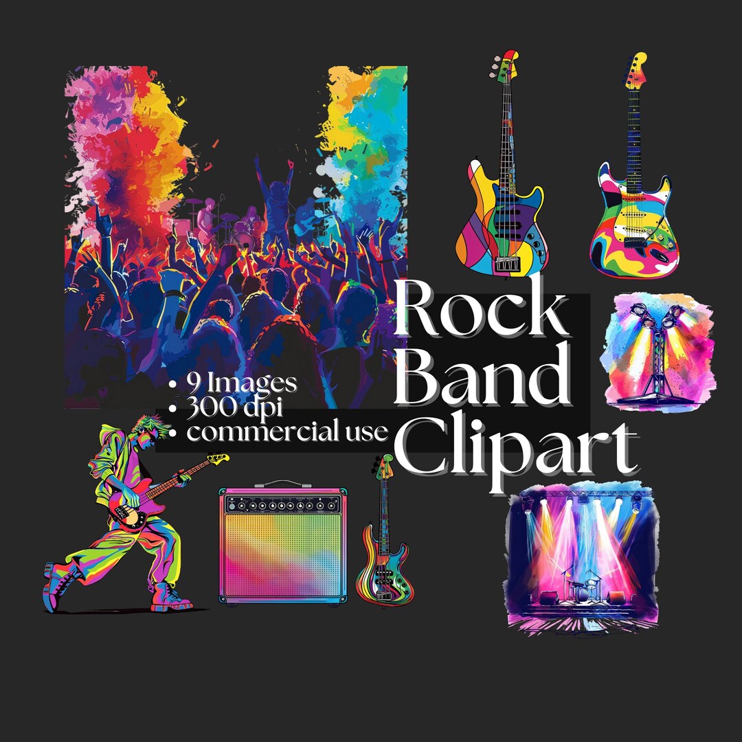 Rock Band Clipart - Electric Guitar Amplifiers Stage Lighting Graphics ...