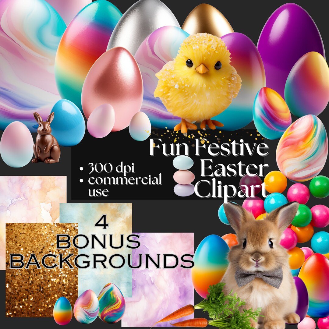 Fun Festive Easter Clipart Holiday Graphics Invites Bunny PNG Candy Egg ...