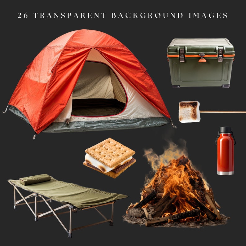 Camping Essential Clipart Tent Bear Moose Bonfire Compass Water Bottle ...