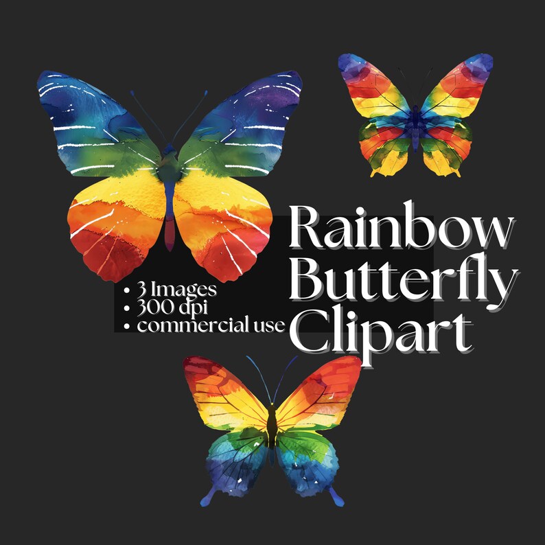 Rainbow Butterfly Clipart - Vibrant Butterfly Graphics Whimsical ...