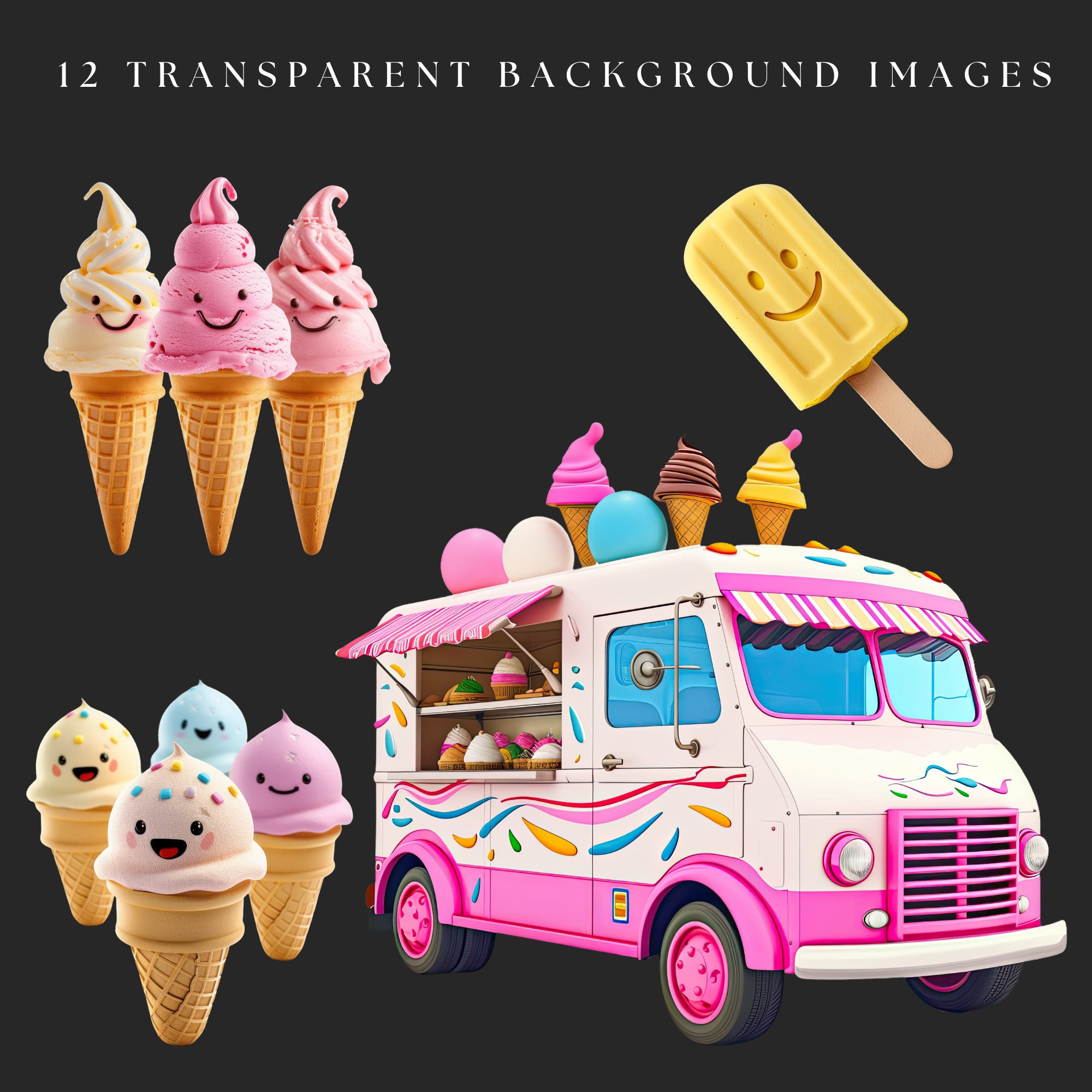 Ice Cream Clipart Popsicle Graphics Ice Cream Truck Pastel Background ...