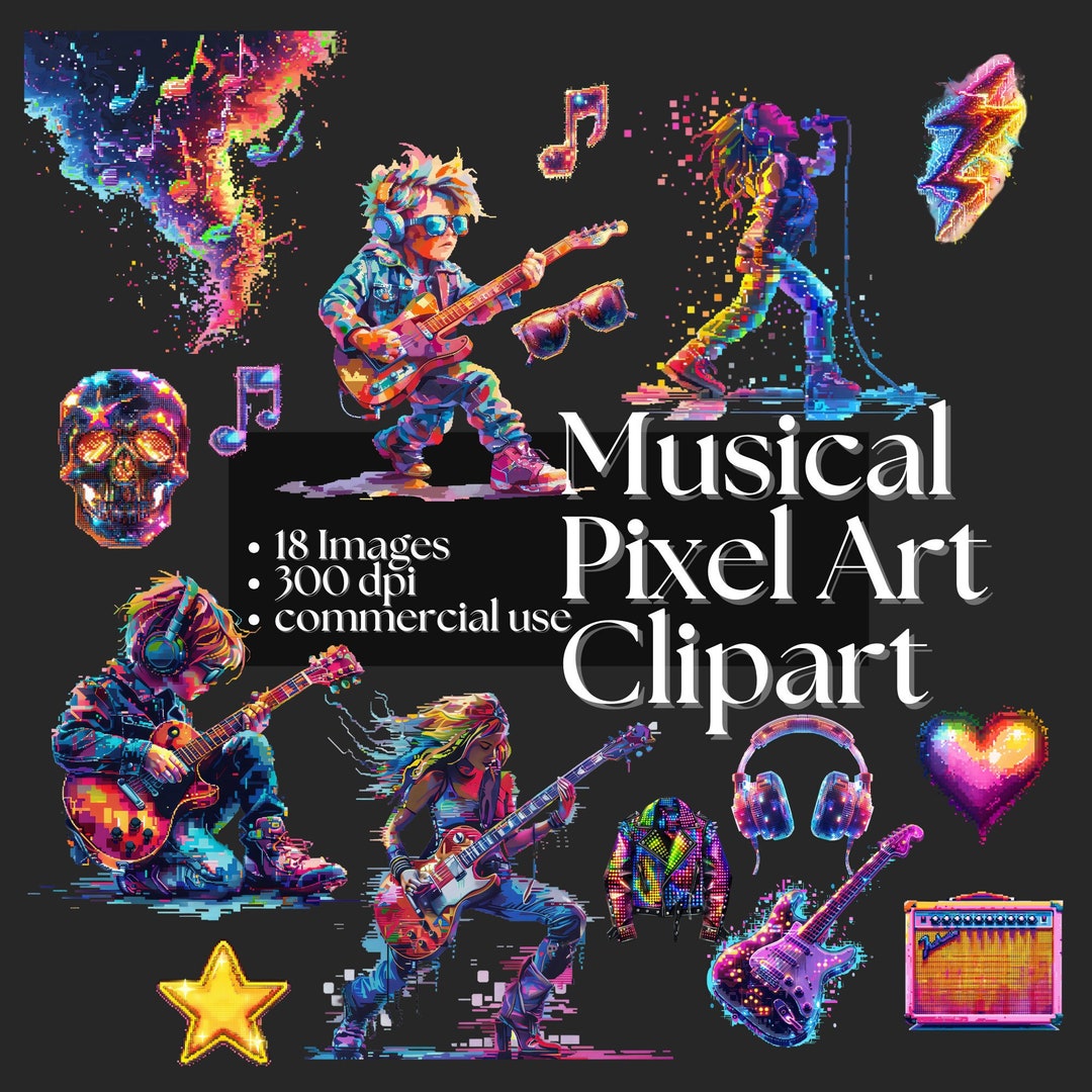 Musical Pixel Art Clipart - Rock and Roll Musician PNG Rockstar ...