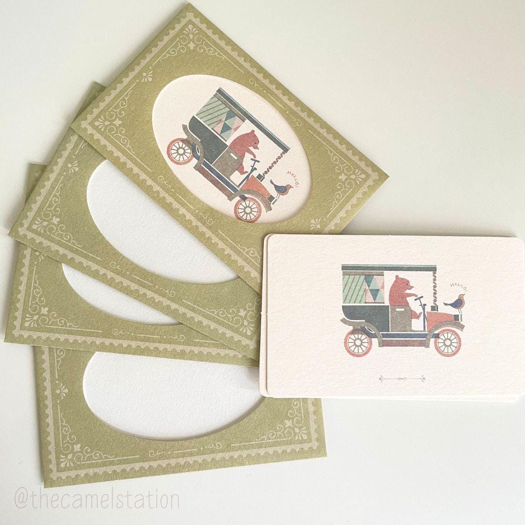 NB Co. Mini Greeting Cards | Antik Piac | Verde | Cute Bear Riding a ...