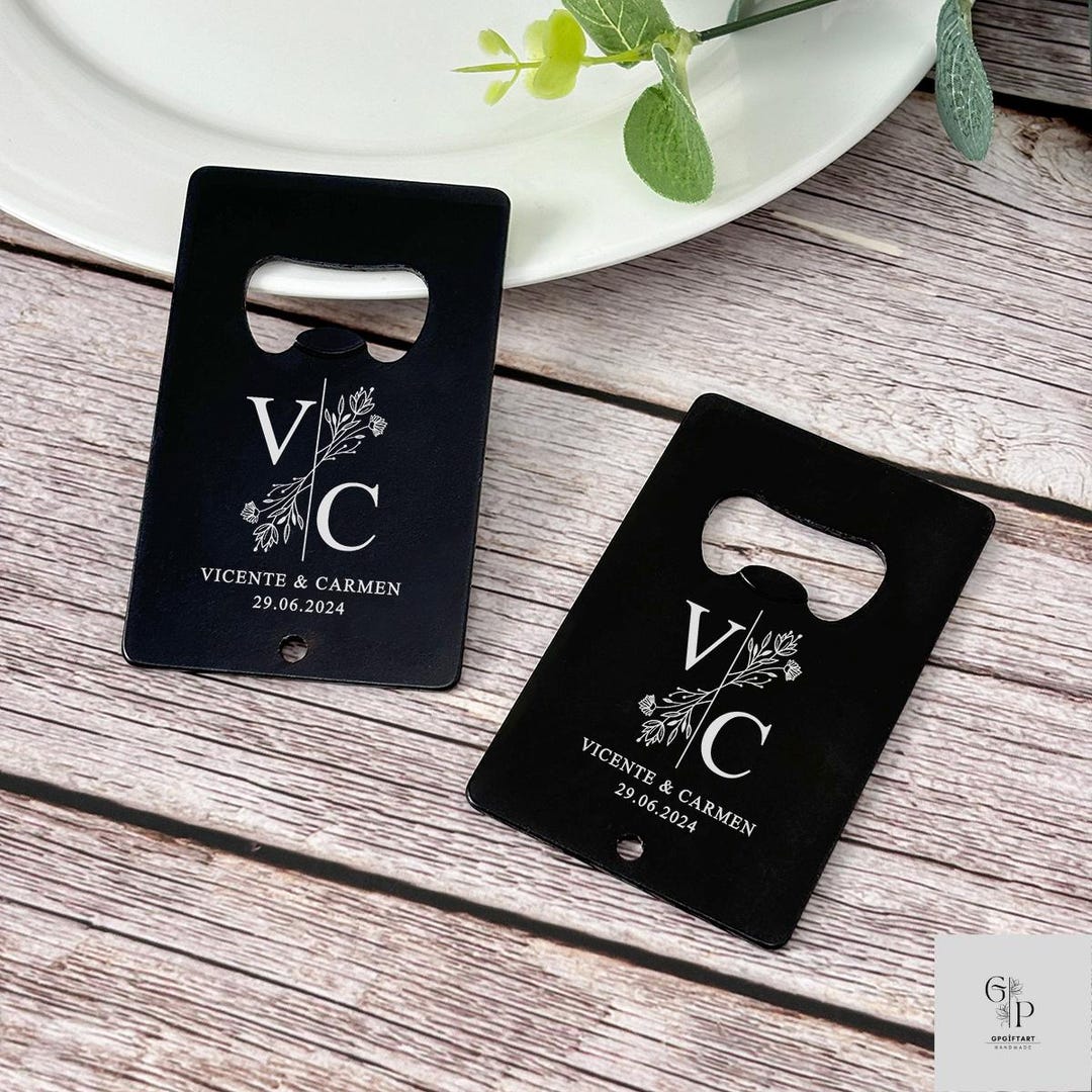 Personalized Black Metal Bottle Opener - Custom Wedding Favor With Box ...