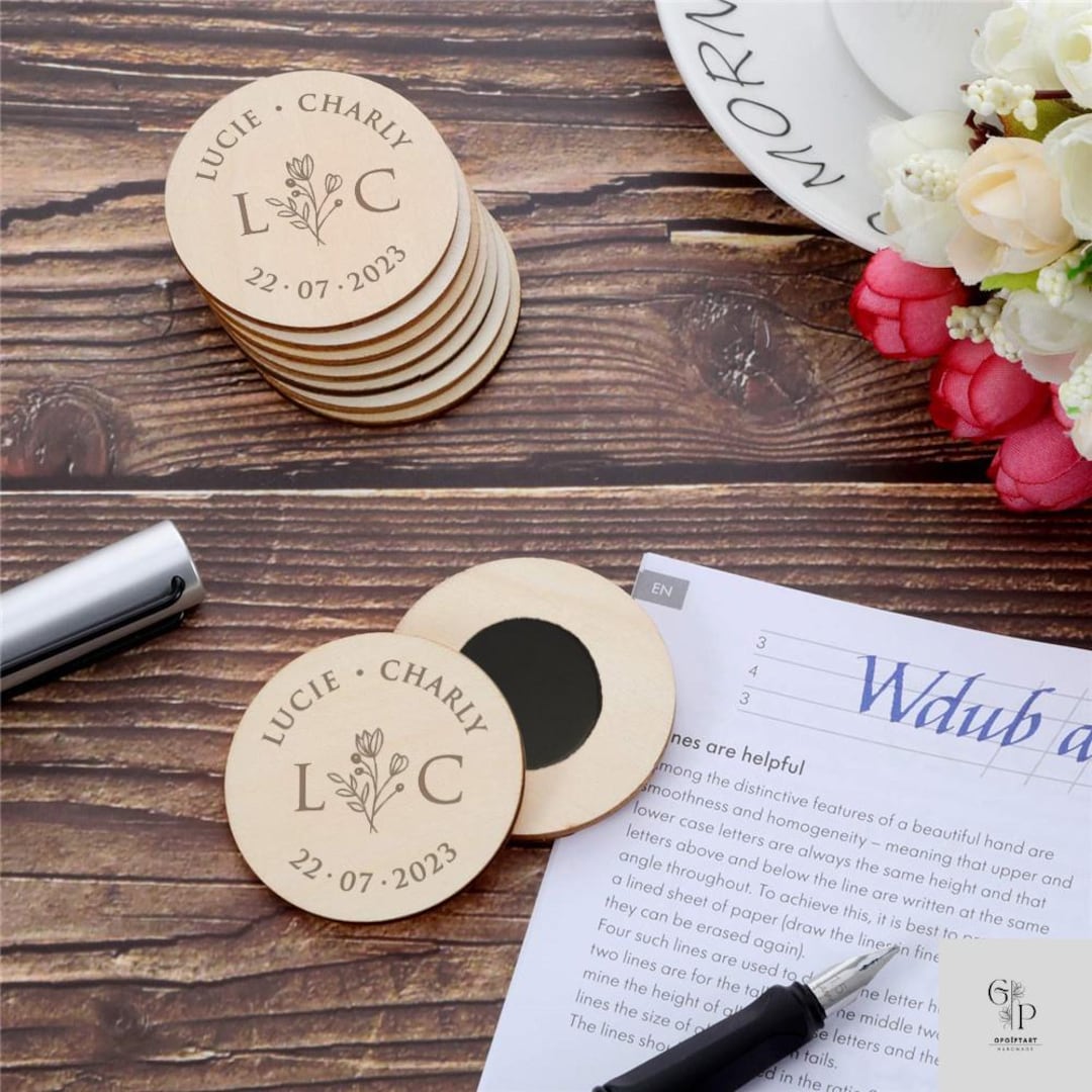 Custom Wooden Fridge Magnet - Personalized Wedding Favor - Engraved ...