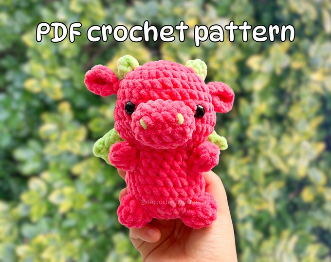Crochet Strawberry Dragon Plushie, Strawberry Dragon, Dragon Plush ...